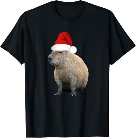 Christmas Capybara Santa Hat T Shirt • Onyx Prints