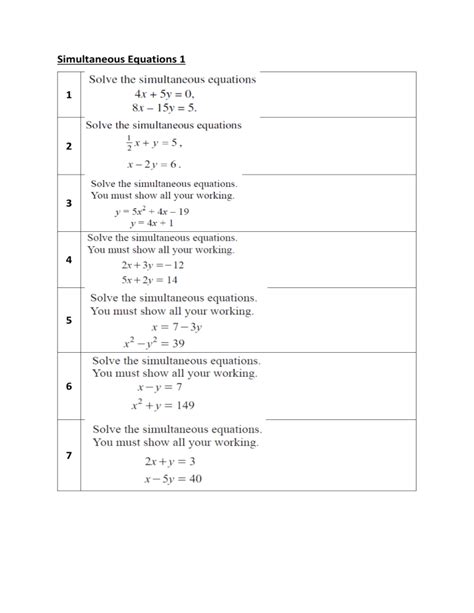 Simultaneous Equations Worksheet Practice Problems