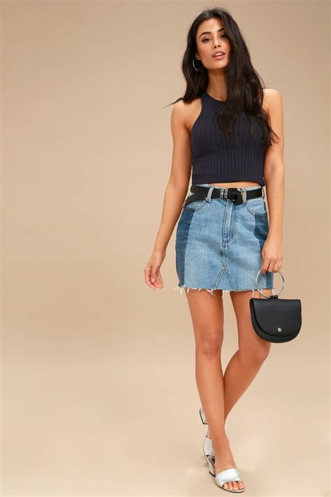 Cute Navy Blue Tank Top Cropped Tank Top Ribbed Knit Top Lulus