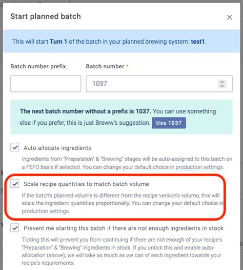 batch ingredient scaling breww docs