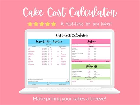 Cake Cost Calculator Home Bakery Excel Spreadsheet Template Baker Tool