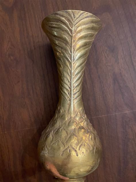 Vintage Bronze Peacock Feather Vase Etsy