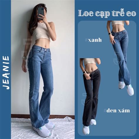 Quần Jean Nữ Cạp Trễ ống Loe Jeanie Quần Bò Loe Chất Co Dãn đẹp Form