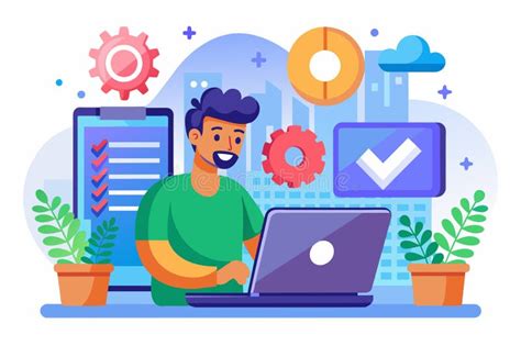 A Man Focuses On His Laptop As He Installs A Software Update In A Vibrant Tech Inspired