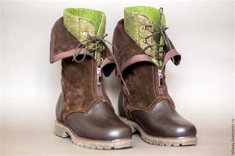 Ботинки ручной работы женские Коричневые с зеленым в интернет магазине на Ярмарке Мастеров