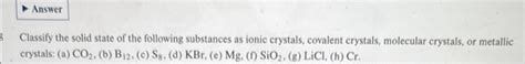 Solved Classify The Solid State Of The Following Substances