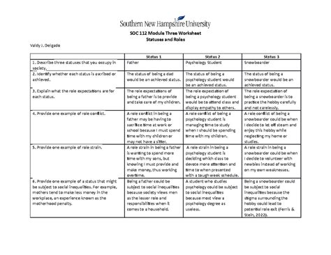 SOC 112 Module Three Worksheet SOC 112 Module Three Worksheet