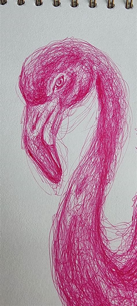 A Drawing Of A Flamingo In Pink Ink