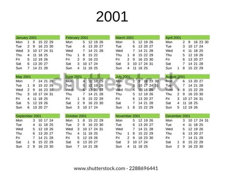 Calendar Year 2001 English Language Stock Illustration 2288696441