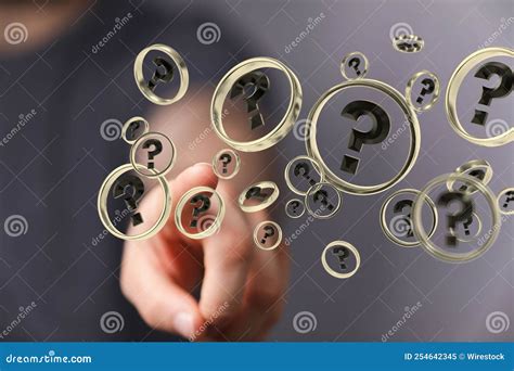 3d rendering of golden floating question marks in circles with a