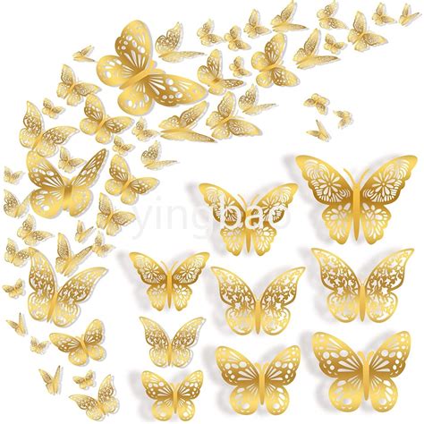 12pcs 3d Butterfly Removable Wall Stickers Room Decor Gold Butterfly