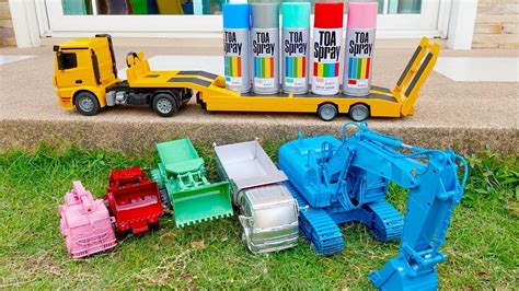 중장비 장난감 색칠놀이 덤프트럭 색깔놀이 모래놀이 지게차 전동차 Learn Colors With Excavator Youtube