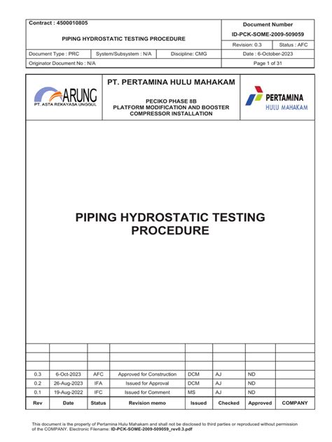 Id Pck Some 2009 509059 Rev03 Piping Hydrostatic Testing Procedure Pdf