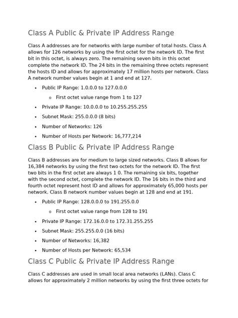 Classes Of Ip Address Public And Private Pdf Ip Address Computer