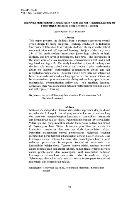 Pdf Improving Mathematical Communication Ability And Self Regulation Learning Of Yunior High