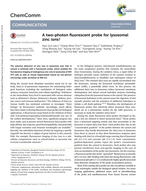 Pdf Two Photon Fluorescent Probe For Lysosomal Zinc Ions