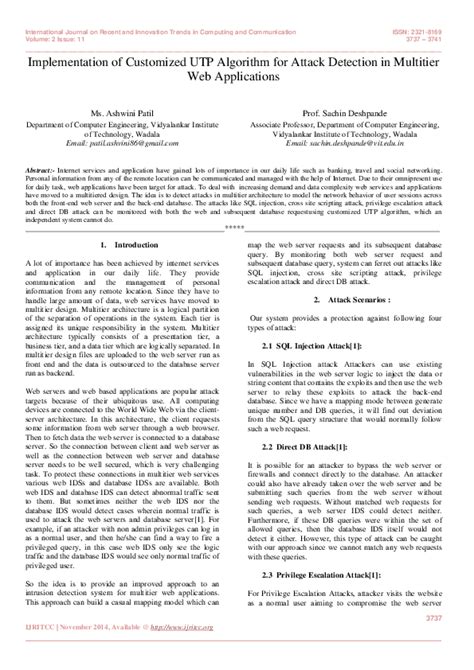 pdf implementation of customized utp algorithm for attack detection