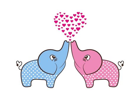 귀여운 아기 코끼리는 흰색에 고립 된 만화 그림을 사랑 프리미엄 벡터