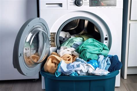 A Laundry Mishap Clothes Overflow From A Frontloading Washing Machine