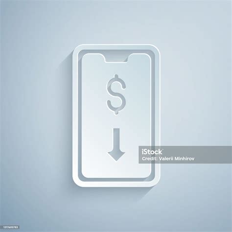 종이 컷 회색 배경에 고립 된 모바일 주식 거래 개념 아이콘 온라인 거래 주식 시장 분석 비즈니스 및 투자 종이 아트 스타일