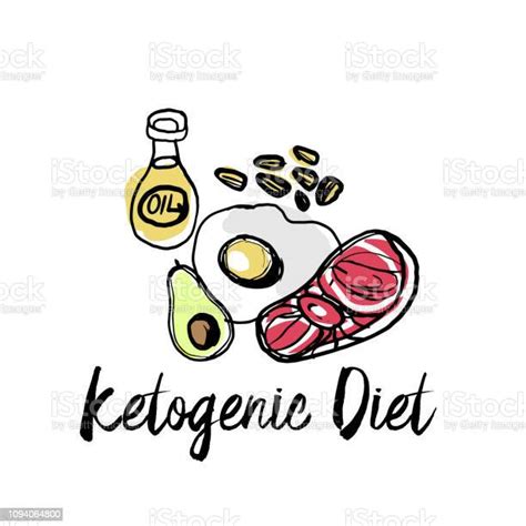 Ketogenic 다이어트 설정 로그인 Keto 성분 일러스트 스케치 키토제닉 다이어트에 대한 스톡 벡터 아트 및 기타 이미지