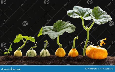Sequence Of Pumpkin Plant Growing Isolated Evolution Concept Stock
