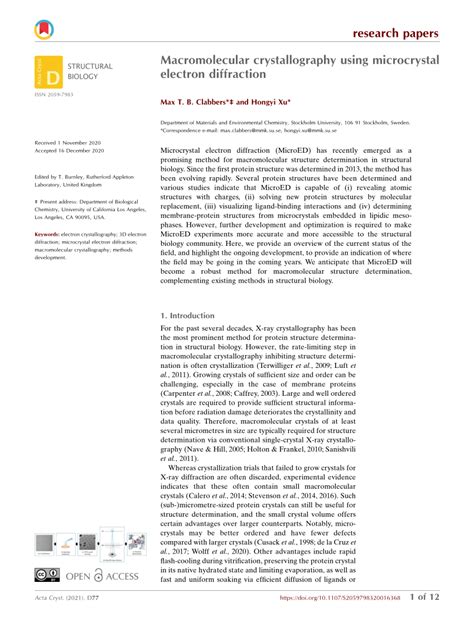 (PDF) Macromolecular crystallography using microcrystal electron diffraction