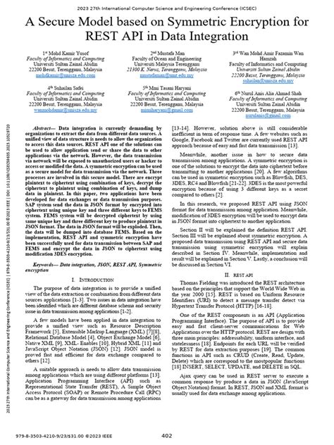 A Secure Model Based On Symmetric Encryption For Rest Api In Data