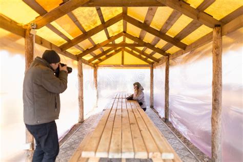 Male Photographer With The Camera On Nature Stock Image Image Of