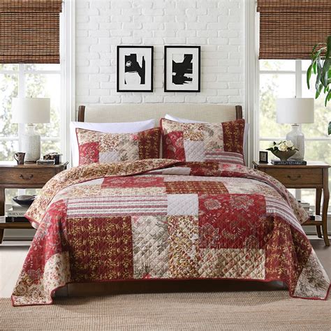 Newlake 3 Piece Queen Floral Cotton Patchwork Quilt Set With Pillow