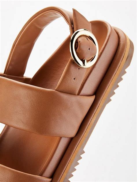 V By Very Wide Fit Double Strap Footbed Sandal Brown Very