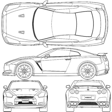 2008 Nissan Skyline R35 GT R Coupe Blueprints Free Outlines
