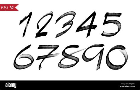 Numbers 0 9 Written With A Brush On A White Background Easy Editable Layered Vector