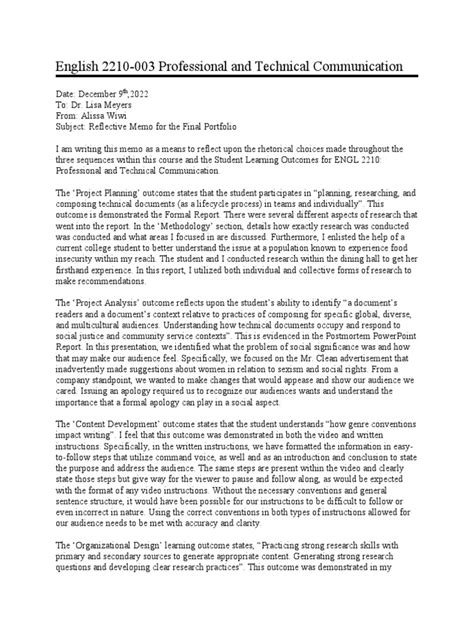 Reflective Memo Pdf Information Technical Communication