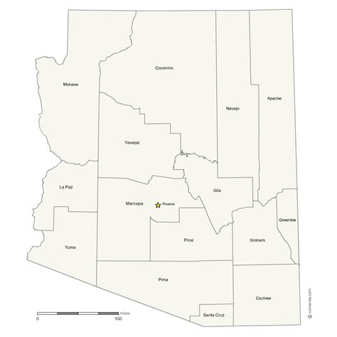 Arizona Counties Customizable Map For Office