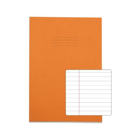 Rhino A4 Exercise Book 32 Page Feint Ruled Margin 8mm Orange Pack Of