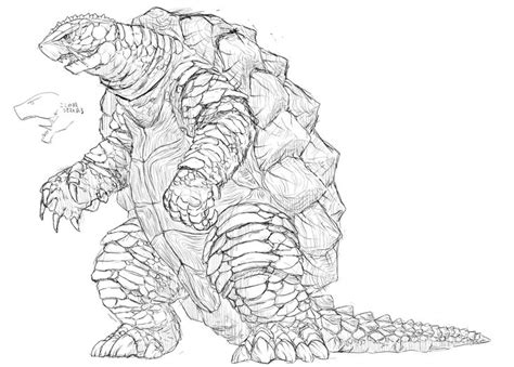 A Black And White Drawing Of A Godzilla