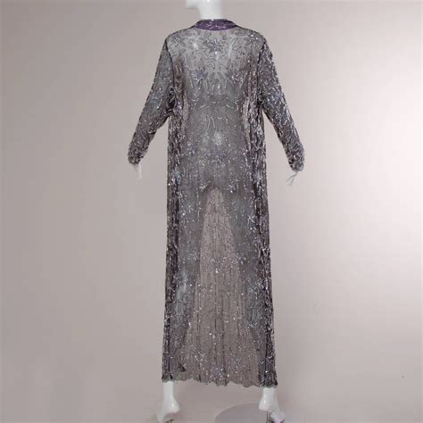 Silk Chiffon Glass Beaded Kimono Duster Jacket Or Maxi Coat At