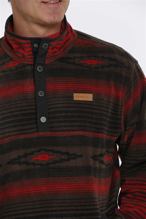 Cinch Mens Aztec Printed Polar Fleece Pullover Brown