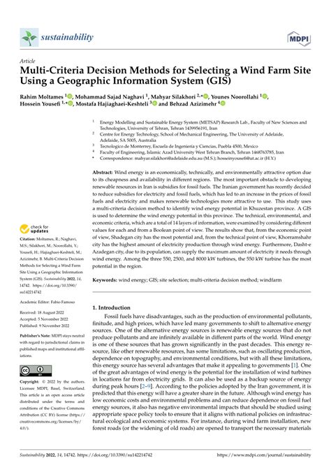 Pdf Multi Criteria Decision Methods For Selecting A Wind Farm Site