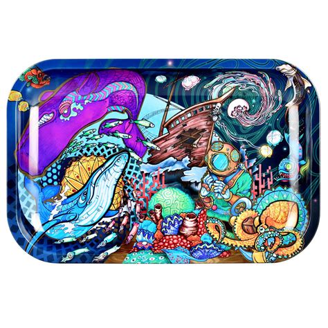 Pulsar Metal Rolling Tray Psychedelic Ocean 11x7 Dankgeek