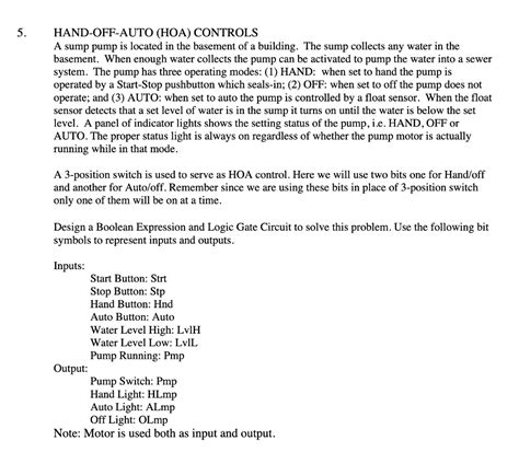5 HAND OFF AUTO HOA CONTROLS A Sump Pump Is Located In The Basement