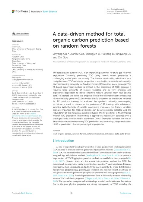 Pdf A Data Driven Method For Total Organic Carbon Prediction Based On
