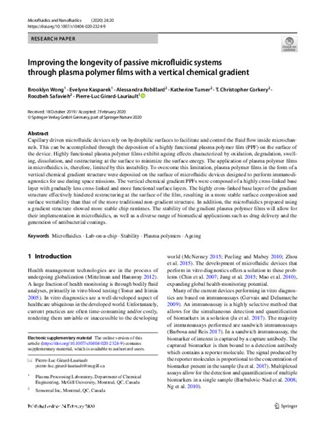 Pdf Improving The Longevity Of Passive Microfluidic Systems Through