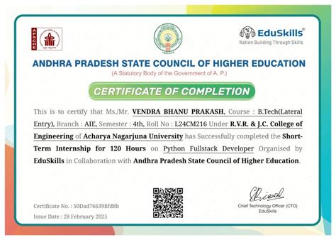 Python Fullstackdevelopment Internship Eduskills Apsche Bhanu Prakash