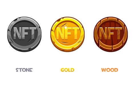 Vector Nft Coins Of Different Materials Golden Stone And Wooden