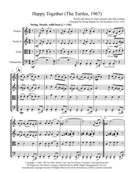 Happy Together By The Turtles String Quartet Digital Sheet Music