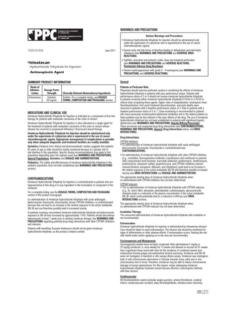 Irinotecan Package Insert Canada Pdf Dose Biochemistry Chemistry