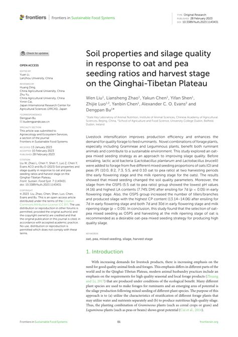Pdf Soil Properties And Silage Quality In Response To Oat And Pea