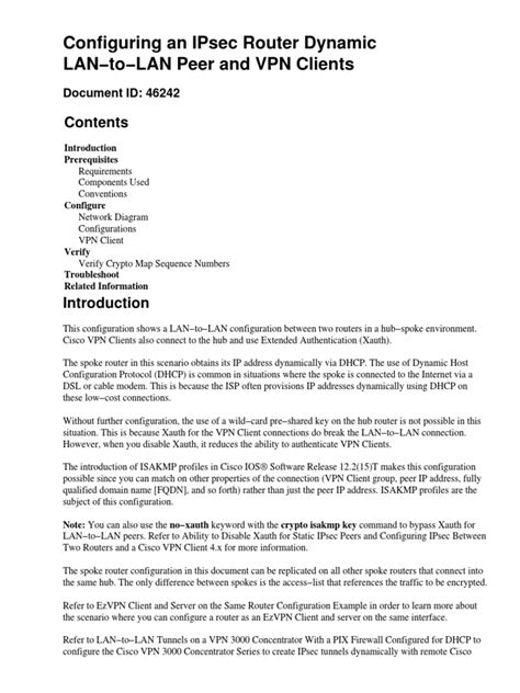 Configuring An Ipsec Router Dynamic Lan To Lan Peer And Vpn Clients Pdf Router Computing